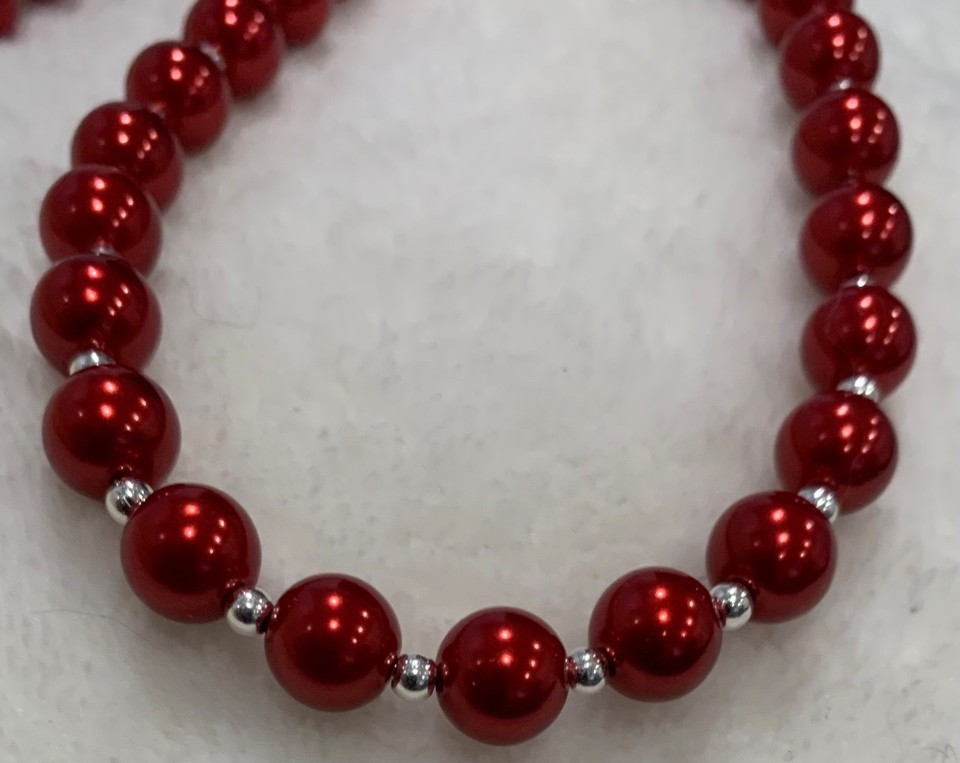 18" Deep Red Shell Bead Necklace | eBay