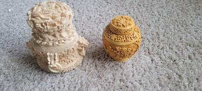 Vintage Yellow Cinnabar Pot Urn Vase & Asian Carving | eBay
