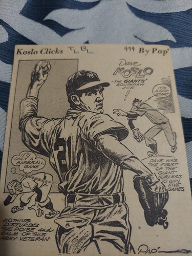 Dave Koslo Giants Vintage Comic Sport Drawing Newspaper Clipping By Pap ...