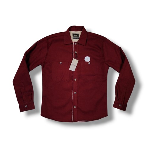 NoMad Sherpa Lined Canvas Button Up Dark Red Flannel Shacket Men's ...