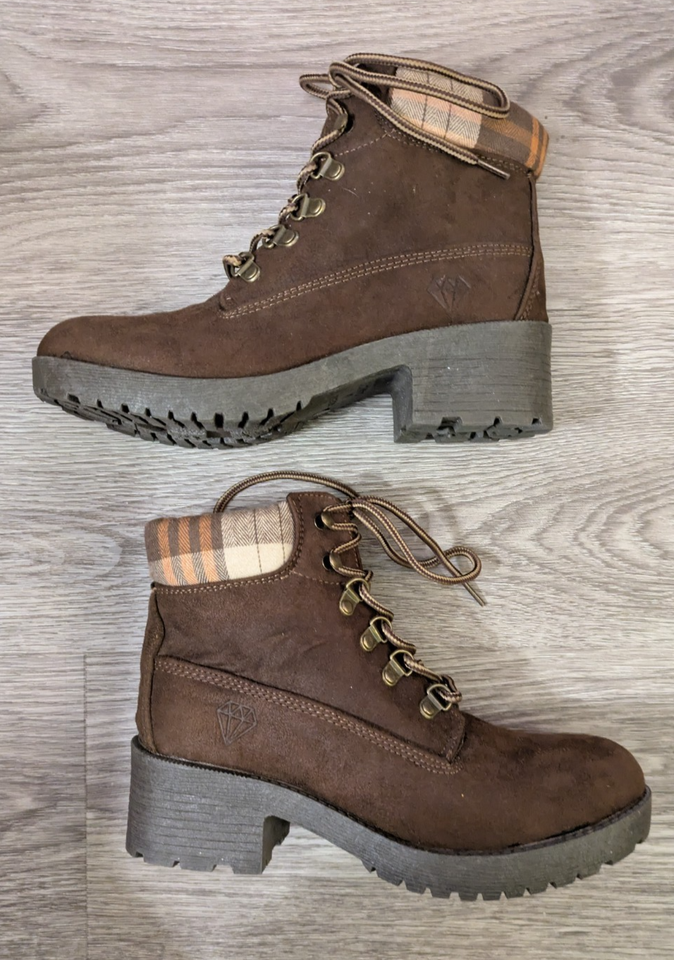 Rock & Candy Boots Lace-up Chocolate Brown Plaid 1.5" Wedge Heels Women ...