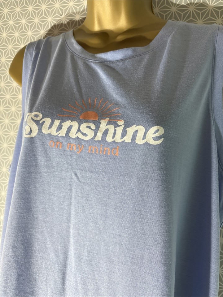 M&S Marks&spencer T-shirt Uk 14 Light Blue Slogan Print Sleeveless Vest ...