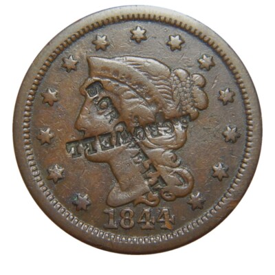 Large cent/penny 1844 counterstamp S Crowell criss-crossed | eBay