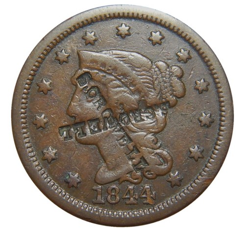 Large cent/penny 1844 counterstamp S Crowell criss-crossed | eBay