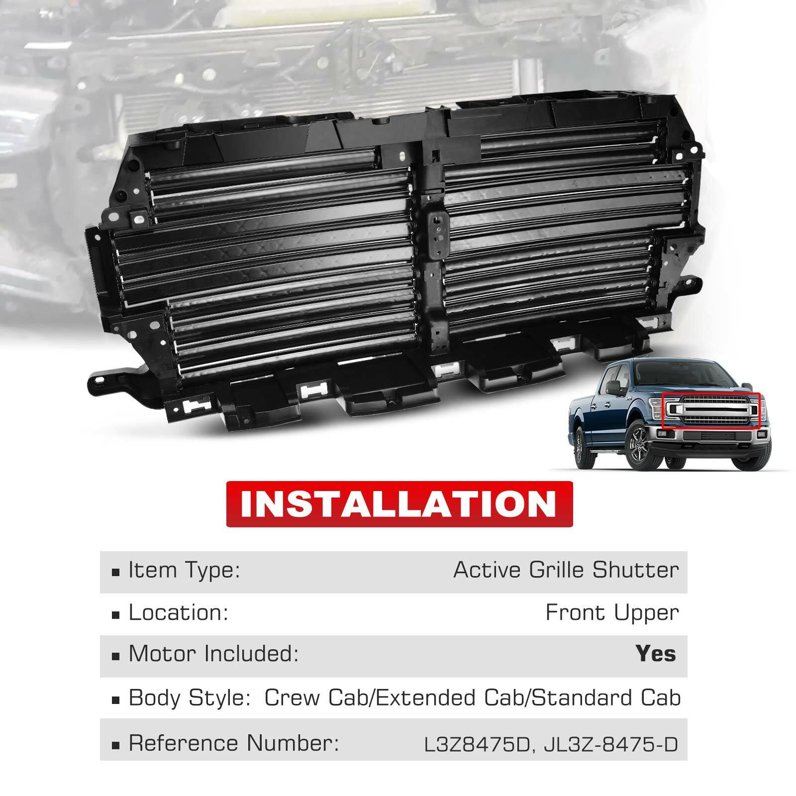 Upper Radiator Grille Air Shutter for Ford F-150 2018-2020 with ...