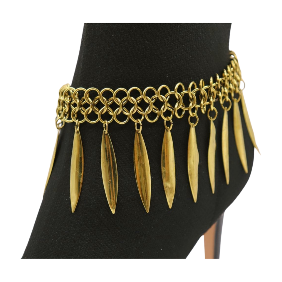 Women Antique Gold Metal Boot Chain Bracelet Shoe Anklet Ethnic Leaf ...