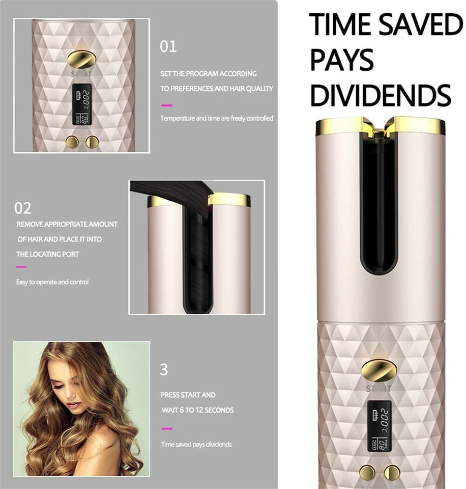 USB Cordless Automatic Rotating Hair Curler Hair Waver Curling Iron ...