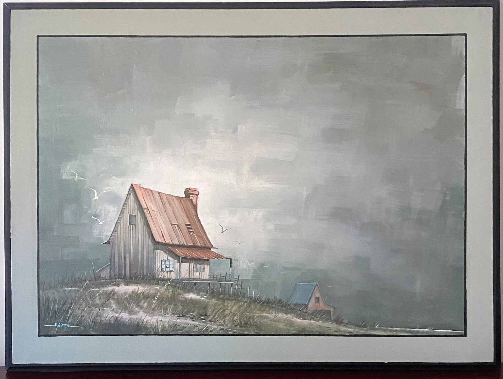 Oil Painting on Canvas Listed Artist Milton Lenoir Beach Cottage Large ...