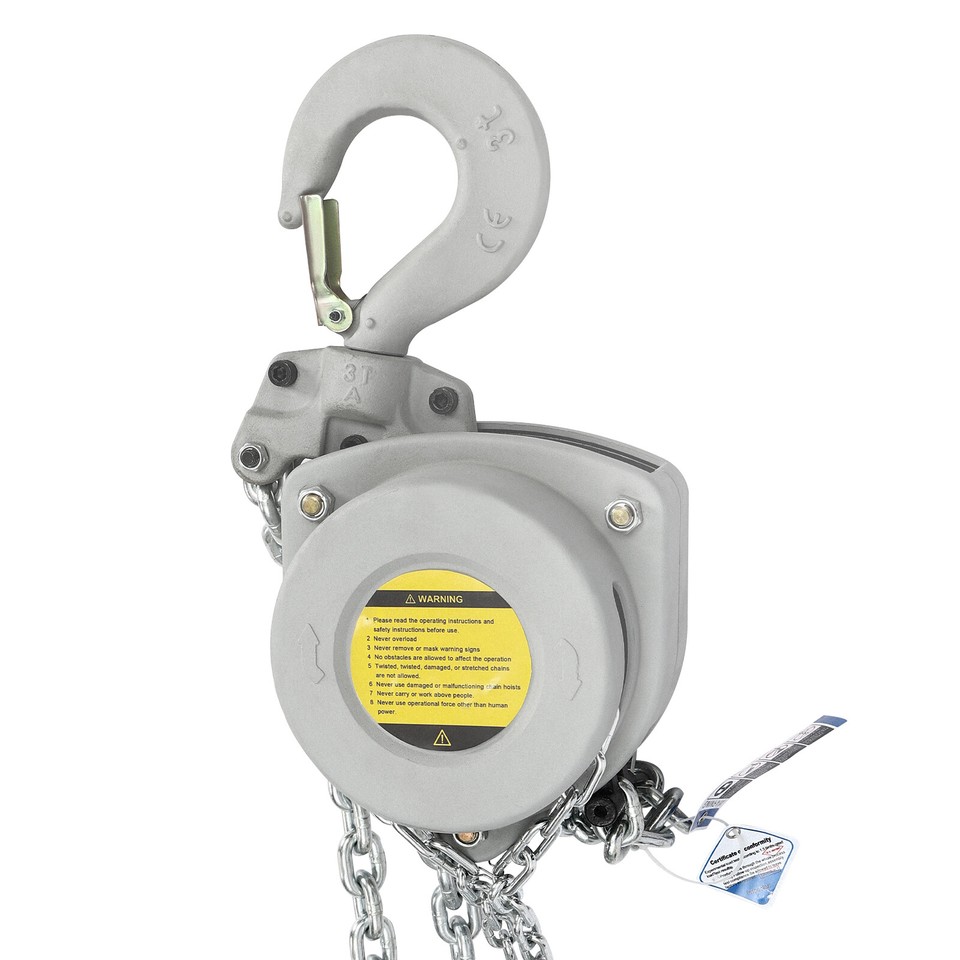 3 Ton Chain Hoist with 20 FT Lifting Chain Hook Latch Overhead Rigging ...