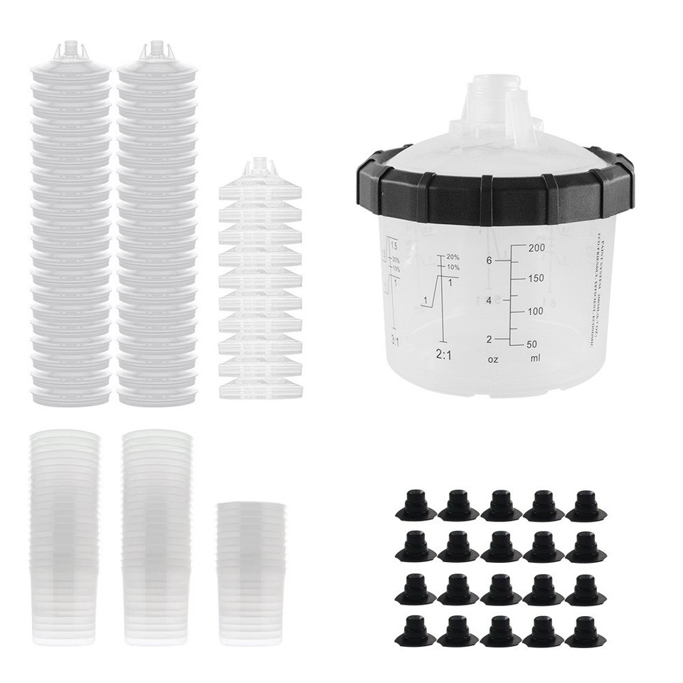 200ml/6oz Paint CUPS Disposable Spray Gun Cup Liners and Lid System ...