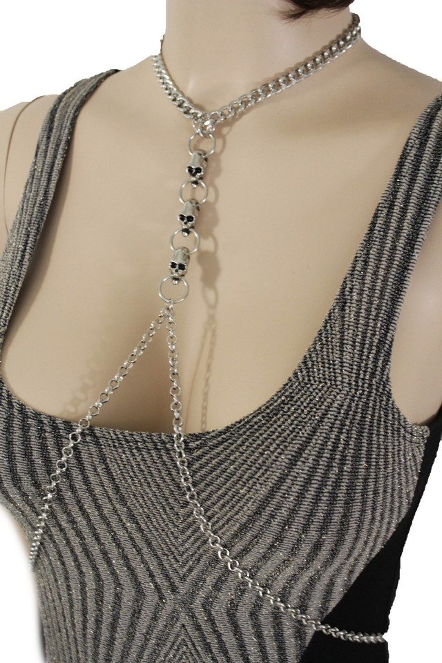 Women Silver Metal Body Chain Fashion Jewelry Harness Necklace Skeleton ...