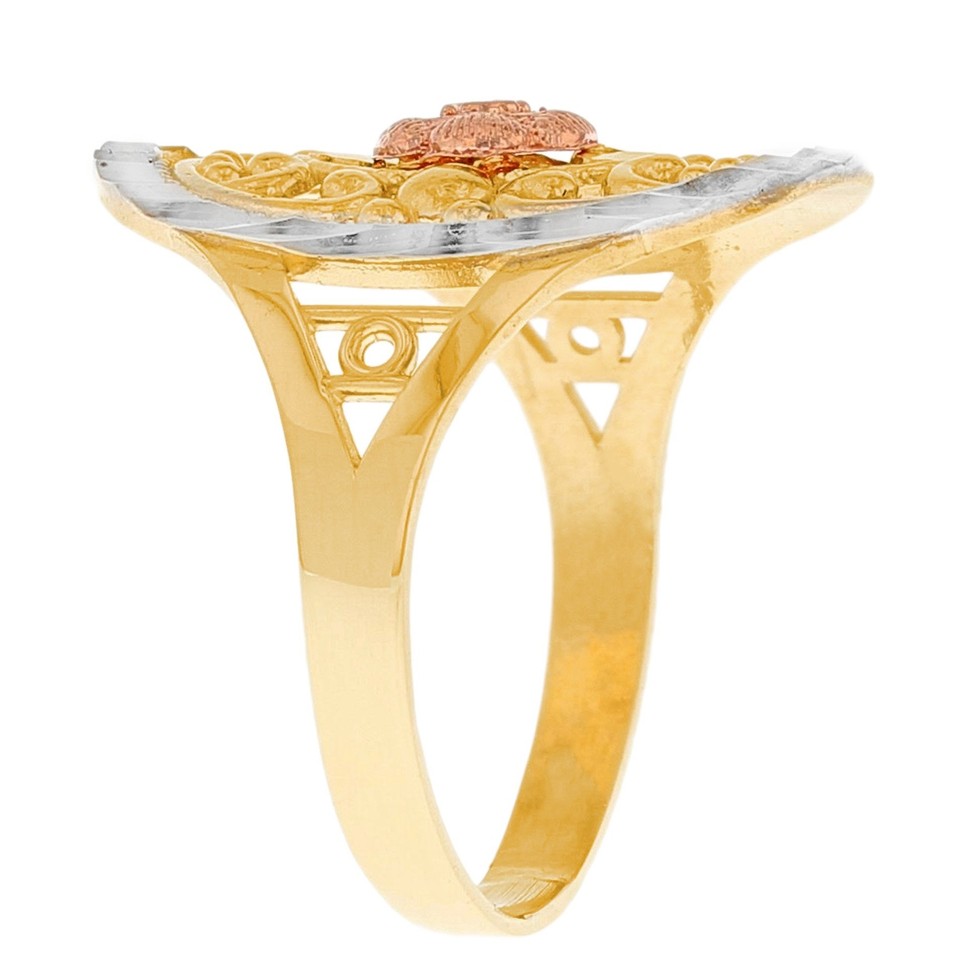 10k or 14k Gold Tricolor Flower Rose Filigree Ring | eBay