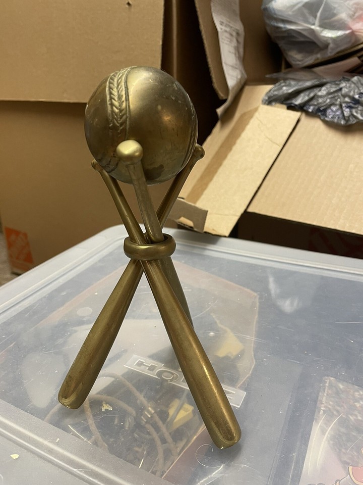 Brass Baseball with 3 bats - Vintage Brass baseball with 3 bats stand ...