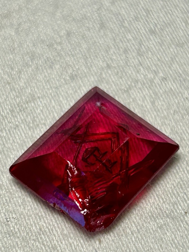 Masonic Freemason Symbol in Gold on Red Ruby Gemstone With Chip | eBay