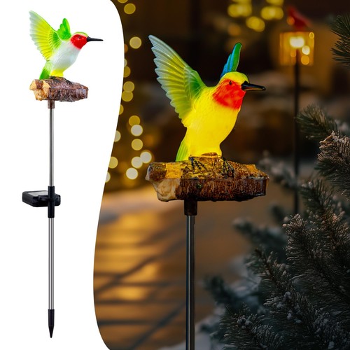 Hummingbird Solar Garden Statue with Motion Sensor Realistic Chirping ...