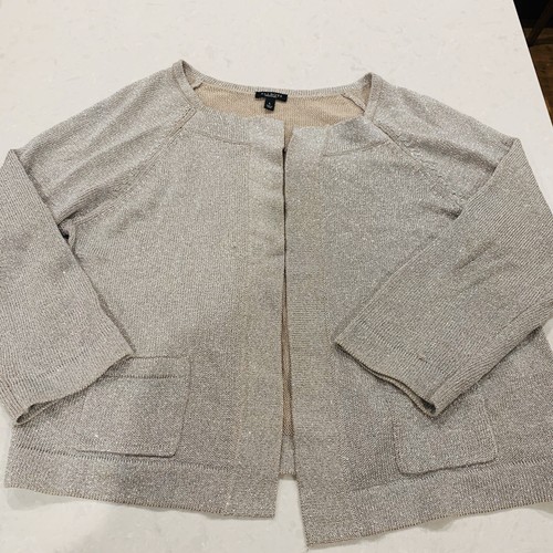 TALBOTS NWT $89.50 LINEN BLEND SILVER METALLIC HOLIDAY CARDIGAN SIZE ...