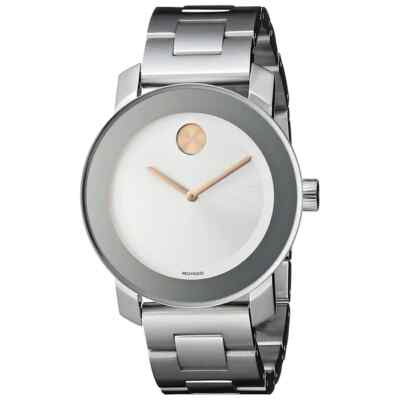 New Movado Bold Steel Rose Gold Dot Silver Tone Bracelet 3600084 36mm ...