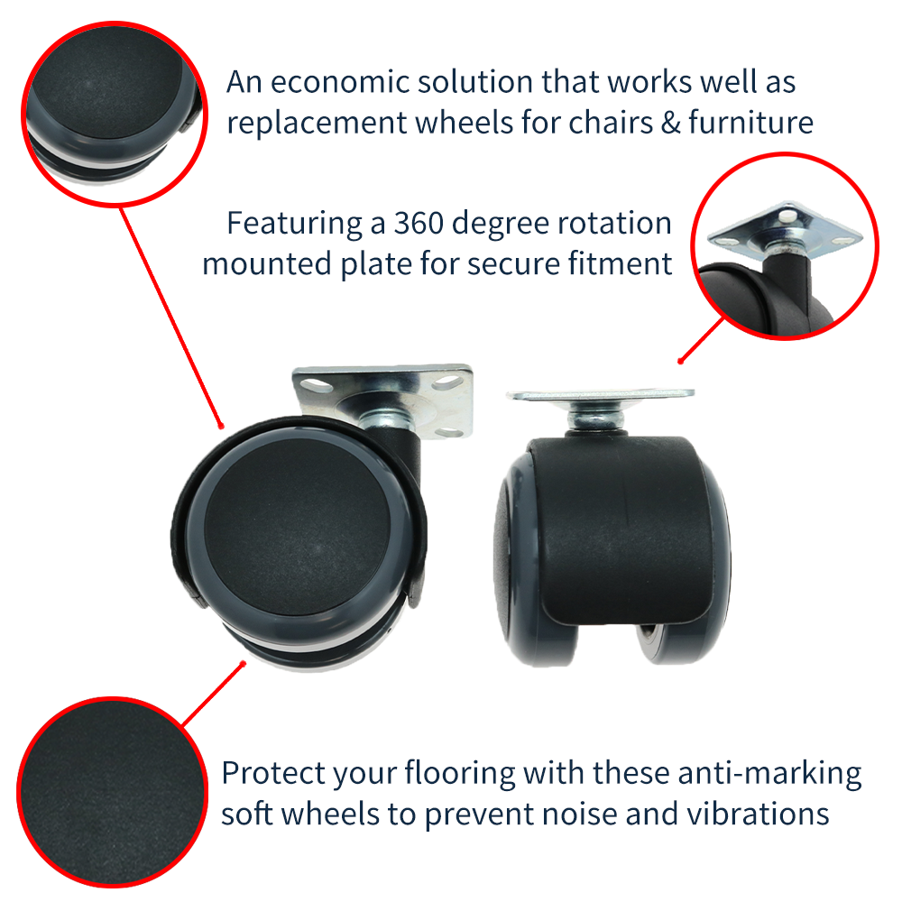 5 Pack 50mm Soft Castor Wheels, Office Chair Wheel Replacement, Swivel ...