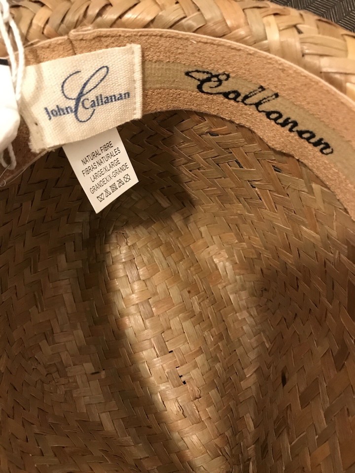 Women’s John Callanan Straw Fedora Hat, Striped Band, Frayed, L/XL, New ...