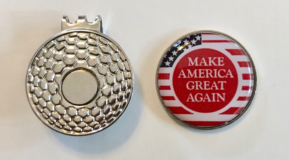 Donald Trump ..Golf Ball Marker & Hat Clip + 6 MAGA Golf Tees...+ 1 ...