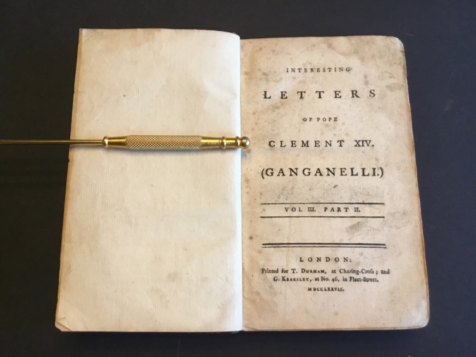 Antiquarian Catholic Book - Interesting Letters of Pope Clement XIV ...