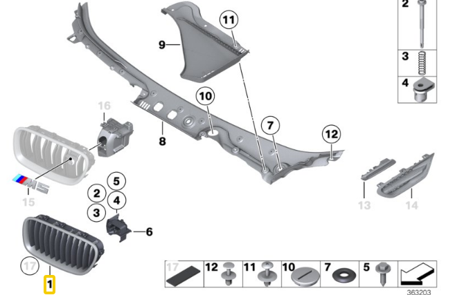 GENUINE BMW 5 Series F10 F11 Front Grille, Chrome. 51137203650. RIGHT ...
