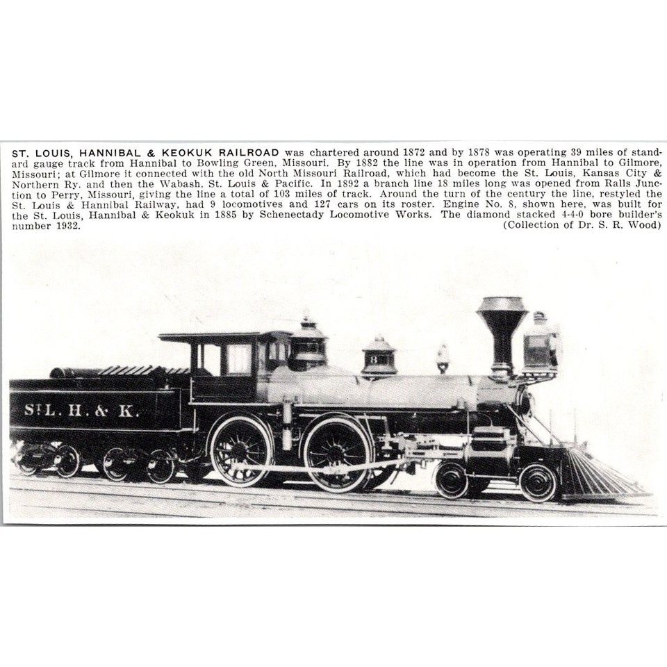 St Louis Hannibal & Keokuk Railroad Engine 8 1960 Railroad Book Plate ...