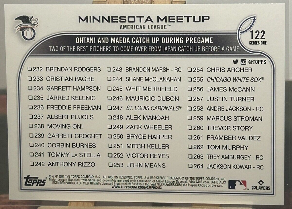 2022 Topps Series 1 #122 Kenta Maeda Shohei Ohtani Minnesota Meet-up ...