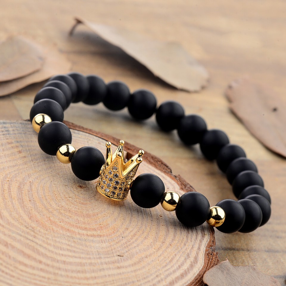 Trendy Crown Charm Bracelet Women Men Couple Stone Bead Bangles Gift ...