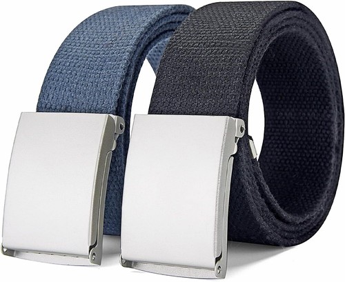 Military Army Web Belts for Men - 2 Pack Black & Navy Blue Canvas Cloth ...