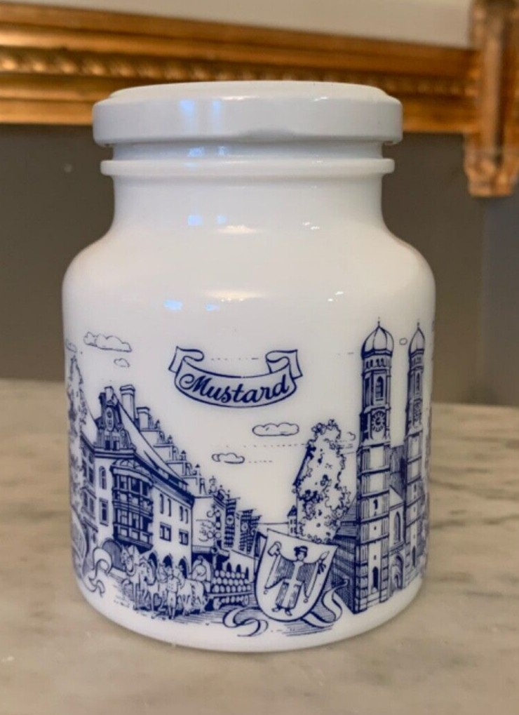Vintage German Milk Glass Hengstenberg Mustard Jar Munchen w/ Lid 3.75 ...