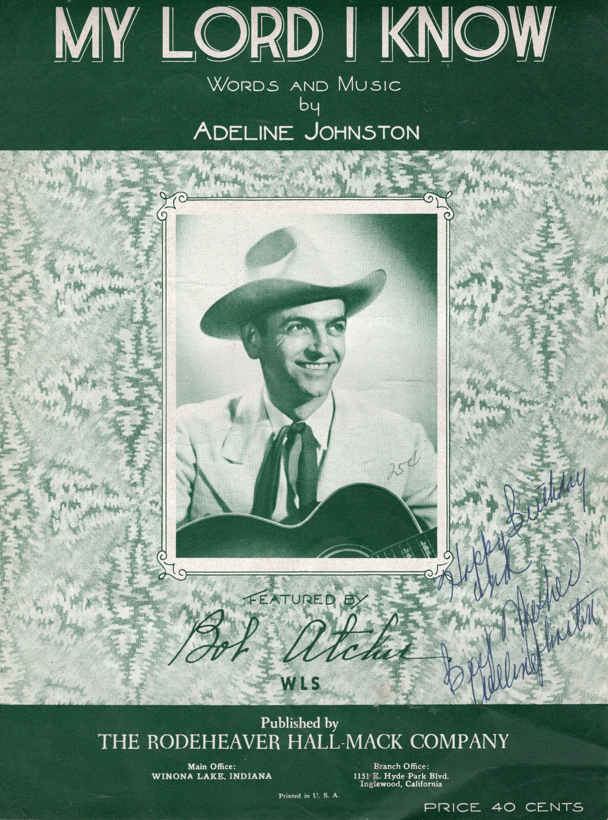 '51 BOB ATCHER signed by composer sheet music MY LORD I KNOW (+2 free ...