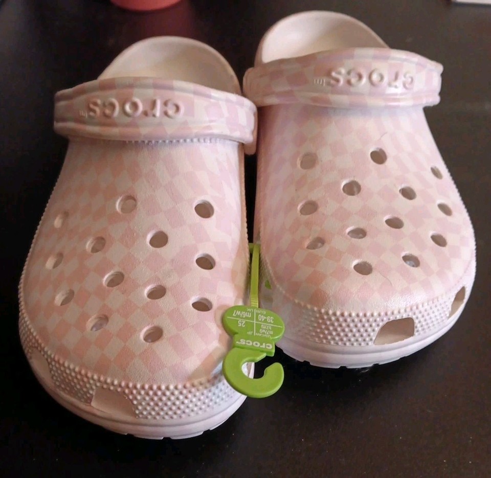 Crocs Pink And White Checkered Womans Size 9 | eBay