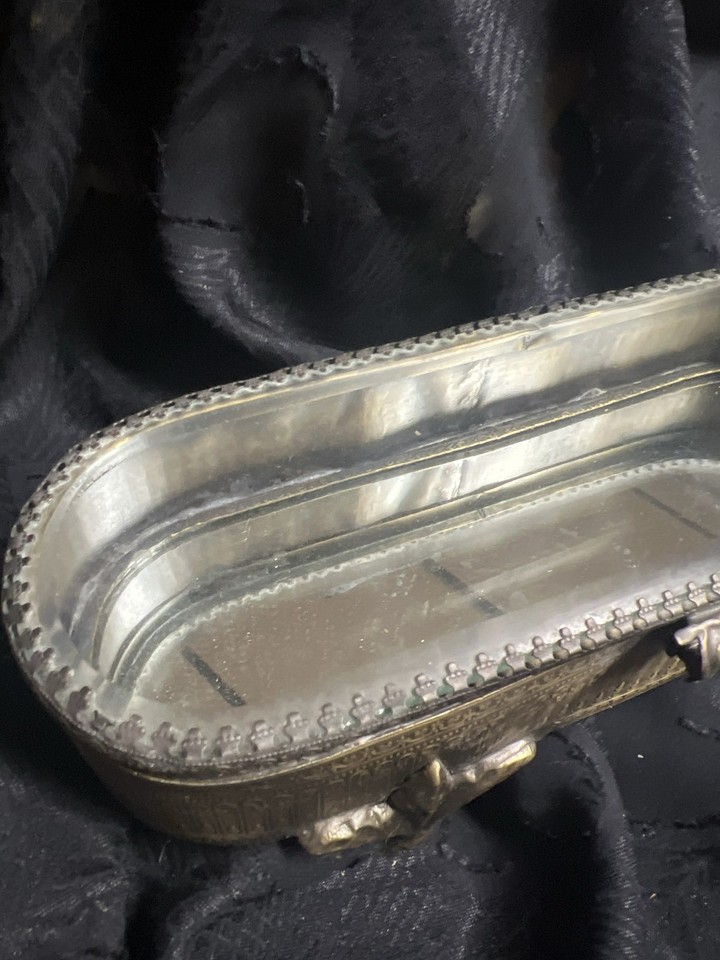 Victorian Style Brass and Glass Jewelry Casket Long Oval Footed Trinket ...