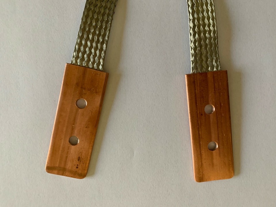 24" Long 3/4" Ground / High Current Braid Strap w/ Dual Hole ...