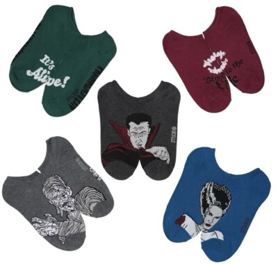 New UNIVERSAL MONSTERS Ladies 5 Pair No Show Socks BRIDE OF ...