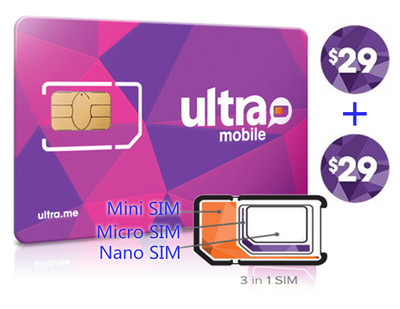 Preloaded ULTRA MOBILE Mini+Micro+Nano(3in1)SIM Card + $29X2 Month FREE ...