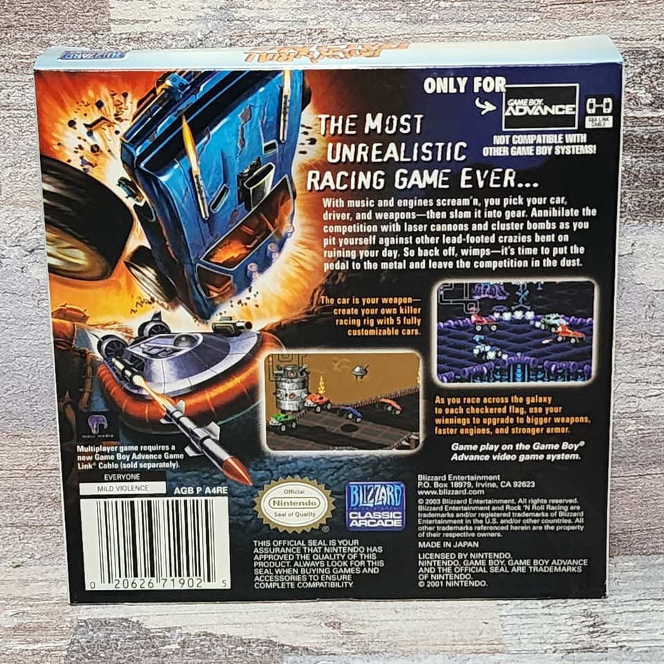 Rock 'N Roll Racing GBA Nintendo Game Boy Blizzard 2003 COMPLETE w RARE ...