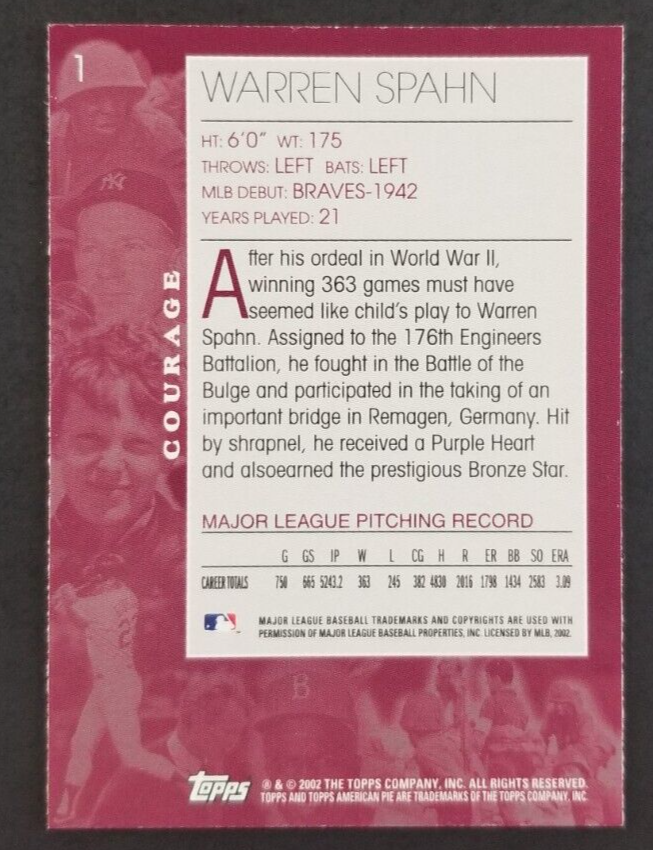 Warren Spahn 2002 Topps Baseball Card #1 (NM) | eBay