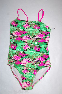 Girls ONE PIECE Swim Suit GREEN PINK BLACK Abstract Camo AZTEC Diamond ...