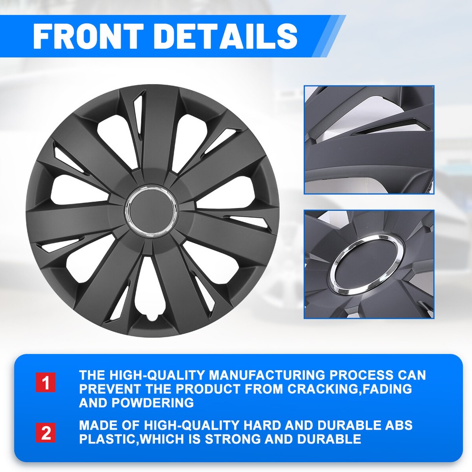 16" Set Of 4 Black Matte Wheel Covers Snap On Hub Caps Fit R16 Tire ...