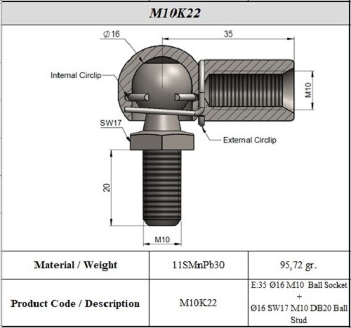 BALL JOINT EYELET BALL F OR M END FITTINGS M6 M8 M10 UNIVERSAL GAS ...
