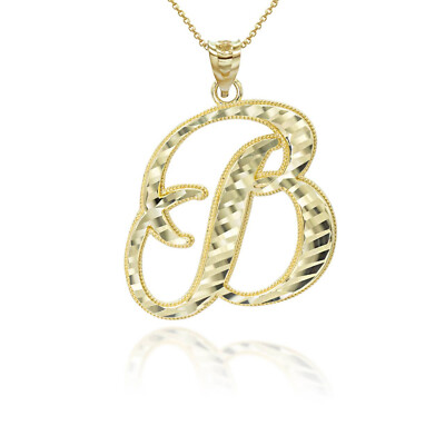 14k Solid Yellow Gold CZ Cut Cursive Initial Letter “B” Pendant ...