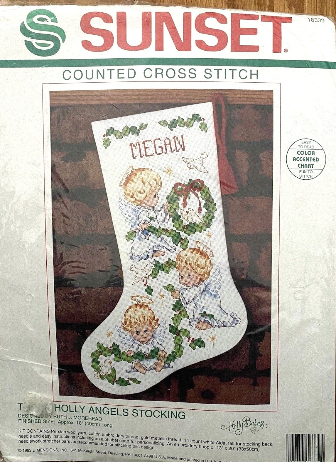 Dimensions HOLLY ANGELS Cross Stitch Kit Christmas Stocking Sunset ...