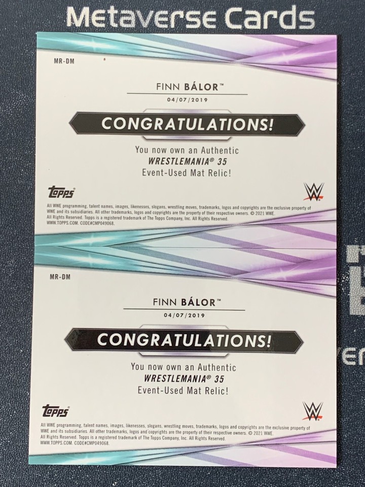 Lot 2 2021 WWE Topps Aqua Demon Finn Balor Event Used Mat Relic ...