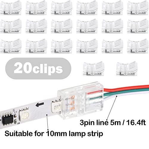 20 Pieces 3 Pin LED Light Connectors Strip to Wire Quick Connector LED ...