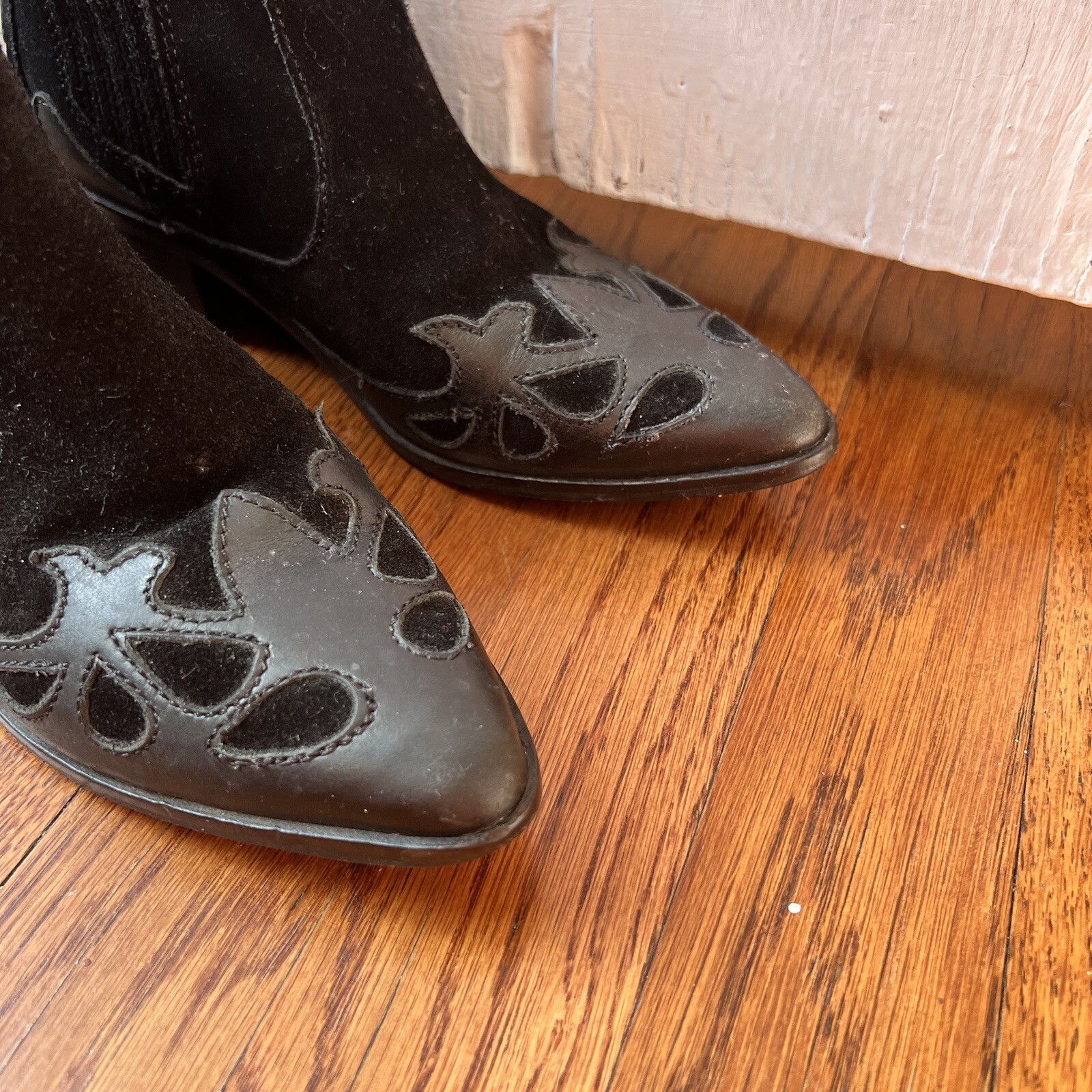 Zara Black Suede Western Style Ankle Booties Size 36 … - Gem