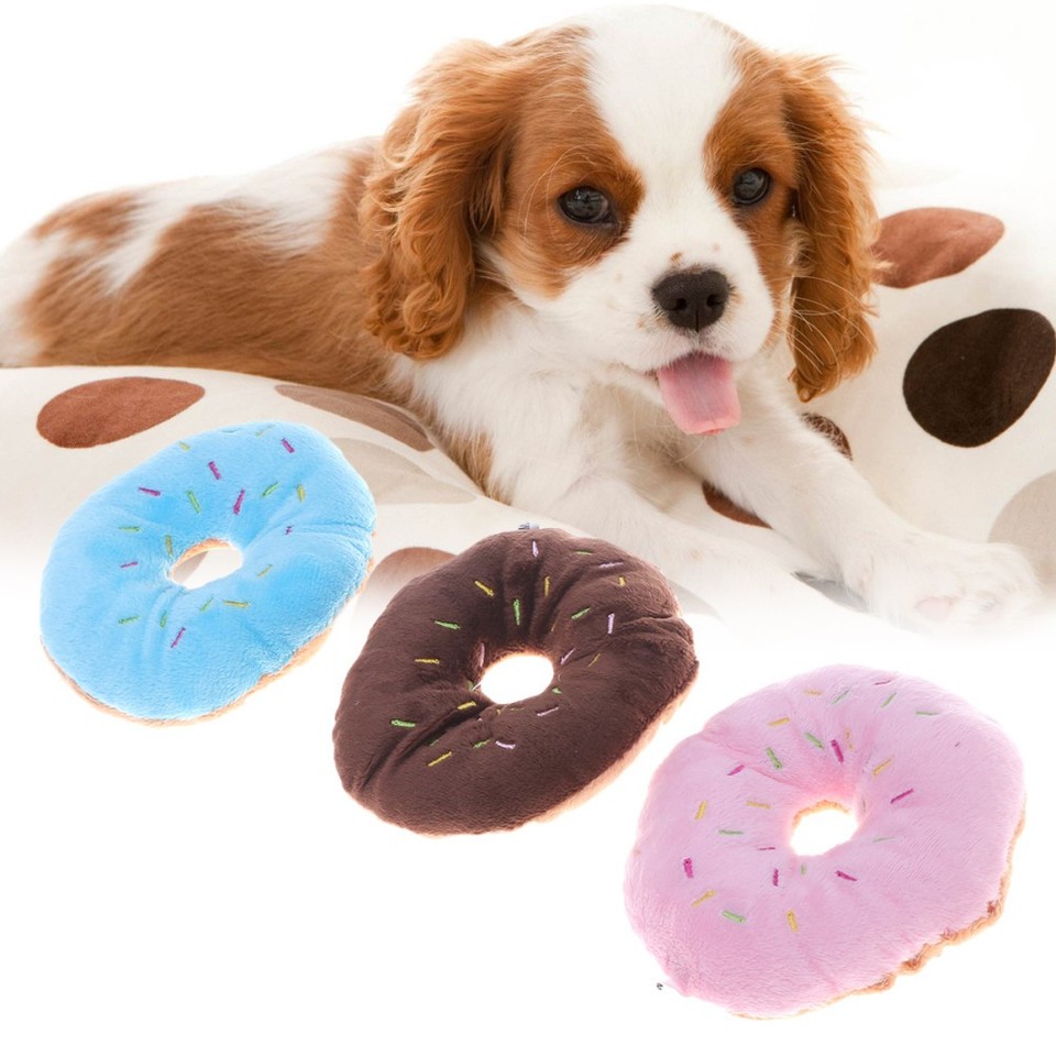4 Pcs Interactive Plush Donut Shaped Pet Chew Toys For Dog Fetching And ...