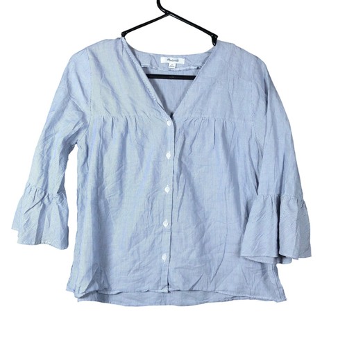 Madewell Womens Shirt Blue White Veranda Bell Sleeve Button Down XS | eBay