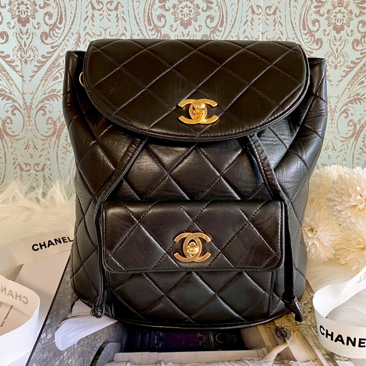 CHANEL Matelasse Chain Backpack Leather Black duma Pu… - Gem